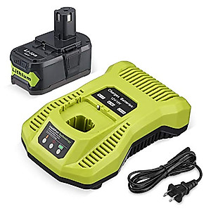 BABAKA 5000mAh P102 Battery Replacement for Ryobi 18V Lithium Battery with Charger Combo for Ryobi 18V ONE + P108 P107 P104 P105 P102 P103 Tools Charger with 260051002 P117 P118