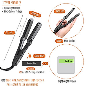 LOVANI Mini Flat Iron, Tourmaline Ceramic Small Hair Straightener, Dual Voltage Travel Hair Iron for Worldwide Use, Portable Mini Straightener with Insulated Bag