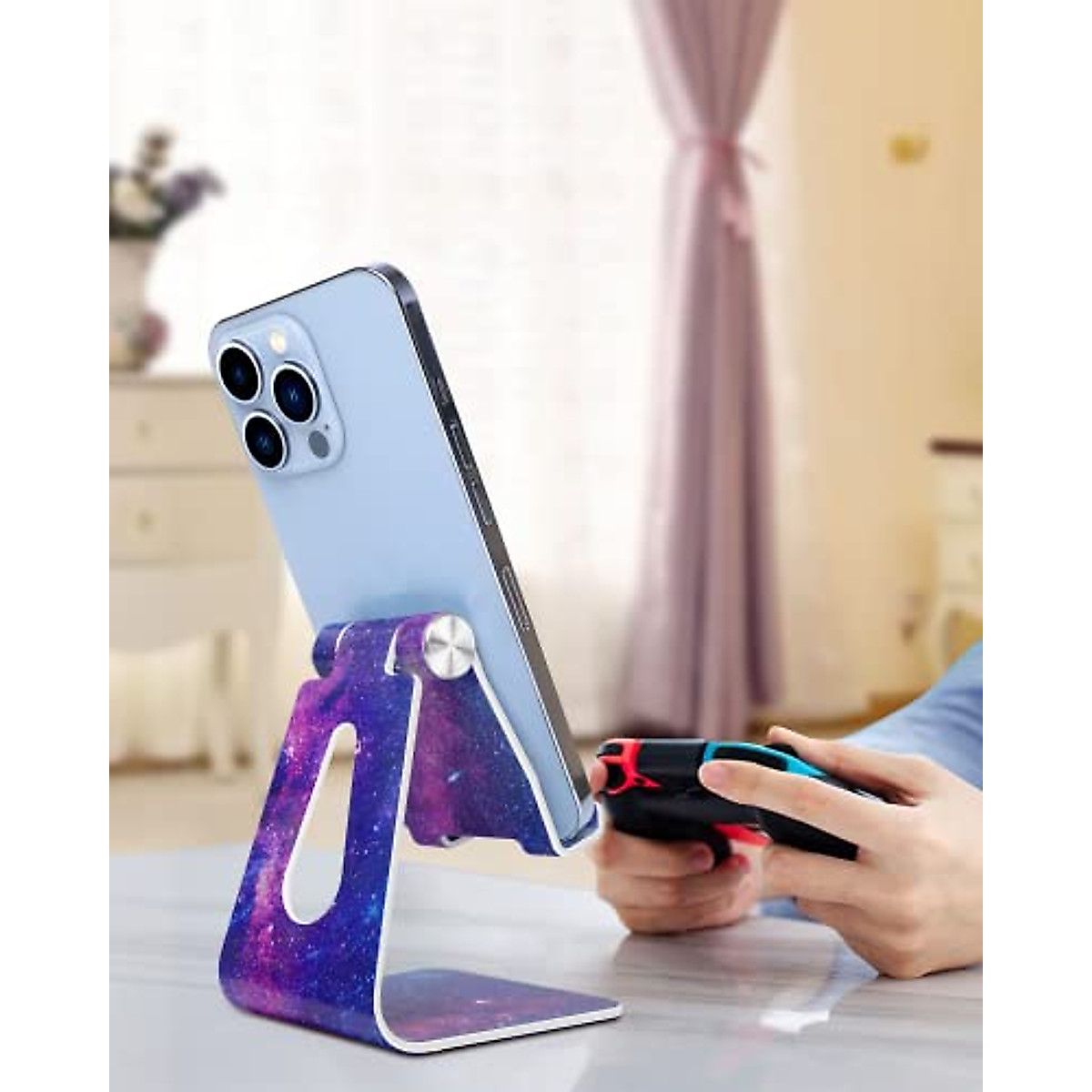 CreaDream Adjustable Cell Phone Stand, Marble Phone Stand, Cradle, Dock, Holder, Aluminum Desktop Stand Compatible with Phone 13 12 11 Pro Max Mini, Accessories Desk, All Mobile Phones - Nebula