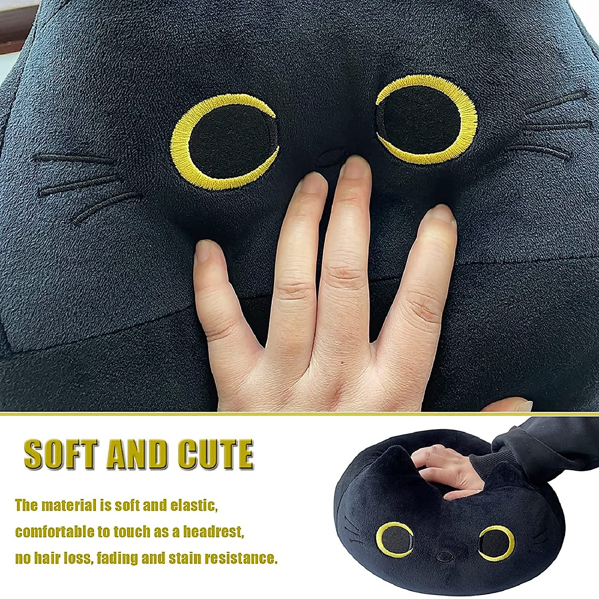 Taifctft Black Cat Plush Toy Pillow,21.7in Soft Plush Doll Cat Plushie Cat Pillow, Cute Stuffed Animal Soft Plush Pillow Baby Plush Toys Cat Shape Novelty Design Sofa Pillow Decoration Doll