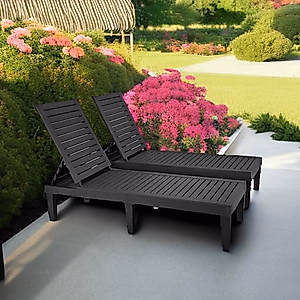 YITAHOME Chaise Outdoor Lounge Chairs with Adjustable Backrest, Sturdy Loungers for Patio & Poolside, Easy Assembly & Waterproof & Lightweight with 265lbs Weight Capacity, Set of 2, Taupe