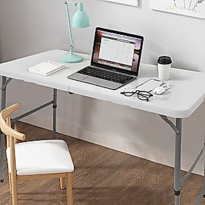 HYMnature Folding Tables 4 Foot Lightweight, Folding Table Height Adjustable Utility Bi-Fold Table Indoor Outdoor, Portable Plastic Picnic Chrismas Party Dining Camping Tables(White)