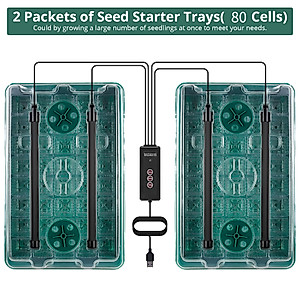 Sondiko Seed Starter Tray with Grow Light, 2 Pack 80 Cells Seed Starter Kit with Humidity Dome, Adjustable Brightness Plant Starter Trays, Indoor Plants Germination Kit
