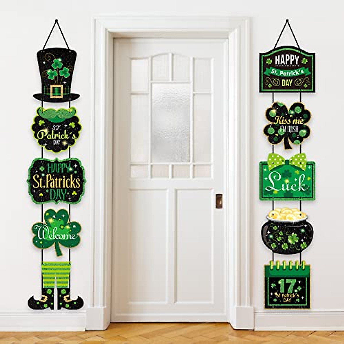 St. Patrick's Day Decoration Hanging Welcome Sign Banner 10 Pieces Leprechaun Hat Shamrock Sign for Saint Paddy's Hanging Decor