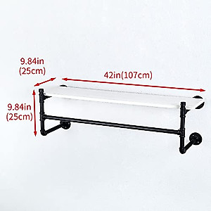 JIANZHUO Industrial Pipe Clothing Rack Wall Mounted with Wood Shelf,Rustic Retail Garment Rack Display Rack Cloths Rack,Pipe Shelving Floating Shelves