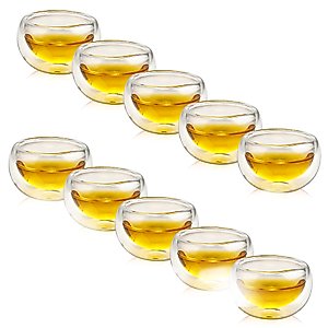 ZHMTang Double-walled Borosilicate Glass Tiny Teacups Each Holds 2 Oz／60ml (10 PCS)