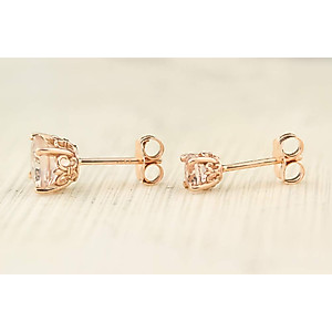 Solid 14k Rose Gold Morganite Fleur-de-lis Stud Earrings (4.5mm Morganite)