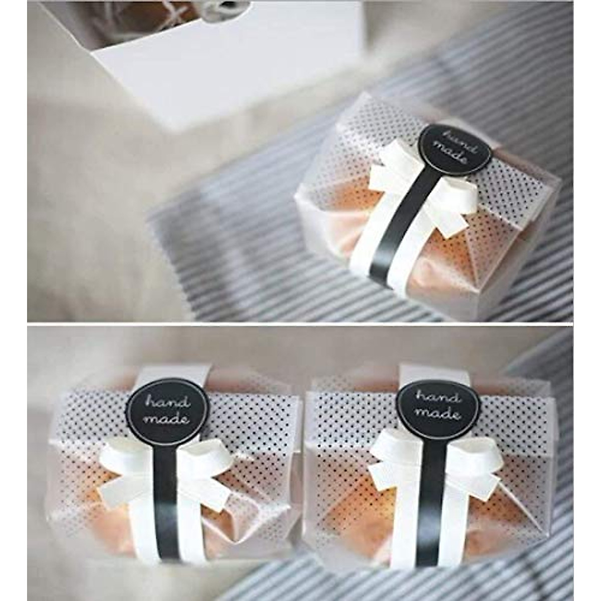 (200Pcs)100pcs Translucent Plastic Bags/Cellophane Bags with 100pcs Hand made Stickers for Cookie Cake Chocolate Candy Snack Wrapping Good for Bakery Party Supplies