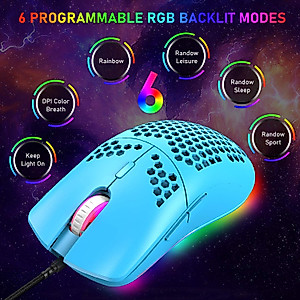 60 Percent Mechanical Gaming Keyboard Blue Switch Wired RGB 18 Backlit,Lightweight Gaming Mouse 6400 DPI,Mousepad,Wirst Rest,RGB Stand for Gamers,Typists-Blue