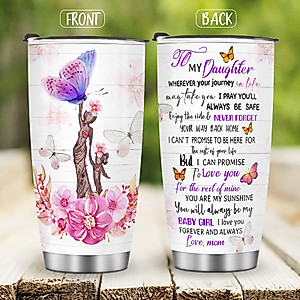 Jekeno Daughter Gift from Mom: Birthday Gifts for Daughter from Mama, Christmas Holiday Gifts Ideas for Daughters from Mother, Butterfly Flower 20oz Insulated Tumbler Cup Travel Coffee Mug with Lids