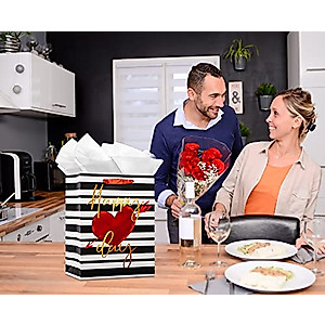 FaCraft Valentines Gift Bags with Handles 13" Large Valentines Day Gift Bag for Boyfriend Kids Happy Day Gift Bag with Tissue Paper for Her Him Men Wife Anniversary Weddings Bridal Shower Gift Bag