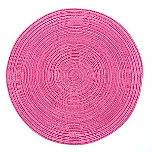 SHACOS Round Braided Placemats Set of 6 Cotton Round Place Mats 15 inch Washable Table Mats for Holiday Party (Hot Pink, 6)