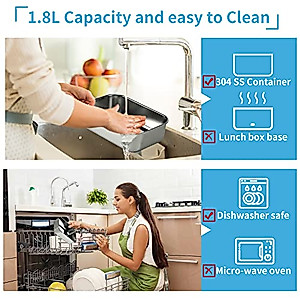 COZYEXPERT Electric Lunch Box 60W Food Heated 12V 24V 110V Faster Food Warmer Heater for Car/Truck/Home Portable Heating Boxes with 1.8L 304 SS Container Fork & Spoon (Light blue+Yellow)