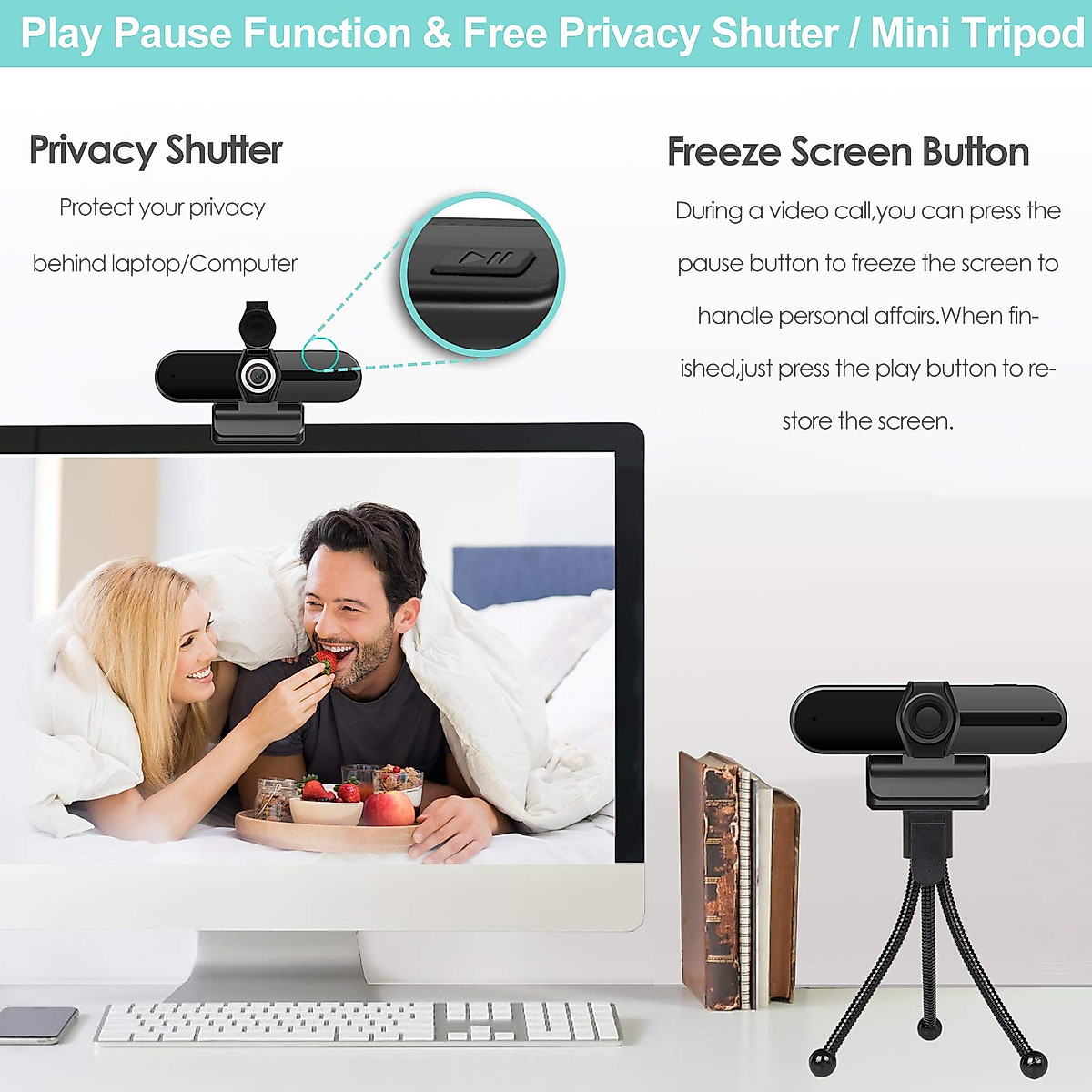 4K HD Webcam with Microphone, 8MP USB Computer Web Camera With Privacy Shutter and Tripod, Pro Streaming Webcam PC Cam Mac Desktop Laptop for Gaming Video Recording Calling Conferencing Online Classes