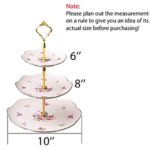 Jusalpha® Elegant Embossed 3-tier Ceramic Cake Stand- Cupcake Stand- Tea Party Pastry Serving Platter in Gift Box and a Free Sugar Tong (FL-Stand 03)