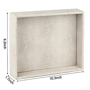 HofferRuffer Elegant Desktop Organizer, Vanity Tray, Bathroom Storage Tray Holder, Dresser Jewelry Tray, Change Coin Key Watch Catchall Tray, 10.2 x 8.4 x 1.8 inches (Light Grey Faux Leather Shagreen)