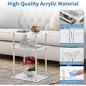 JAZORR Acrylic Side Table, 3 Tier Clear Nightstand, Clear End Table, Acrylic Tall Side Table, Small Place Transparent Furniture Decorative for Bedside Frame, Sofa, Living Room, Bedroom