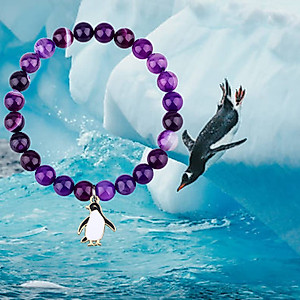 PARTNER Penguin Bracelet Penguin Gifts Inspirational Penguin Gifts for Penguin Lover Friend Couple (Amethyst Beads Penguin Bracelet)