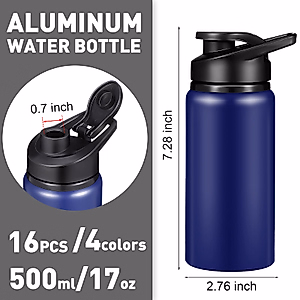Mimorou 16 Pack Aluminum Water Bottles Metal Travel Bottles with Snap Lid Aluminum Reusable Sports Bottles Lightweight Leak Proof Water Bottles Bulk for Gym Hiking Cycling Sports Outdoor (17 Oz)