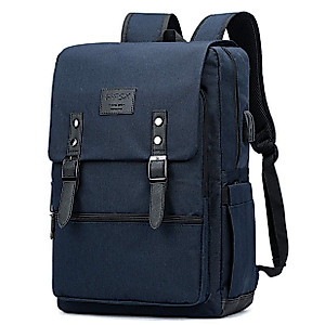 HFSX Anti Theft Laptop Backpack Men Women Business Travel Computer Backpack College Bookbag Stylish Water Resistant Vintage Backpack with USB Port Fits 15.6 Inch Laptop Blue