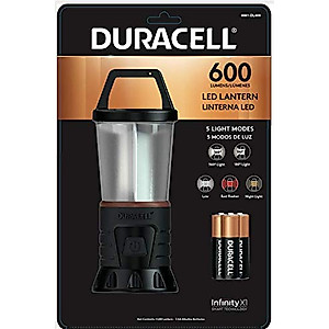 Duracell 600 Lumen LED Lantern with 360° & 180° lighting for Camping, Fishing, & Emergency Use - 5 Modes and 3-AA Batteries Included