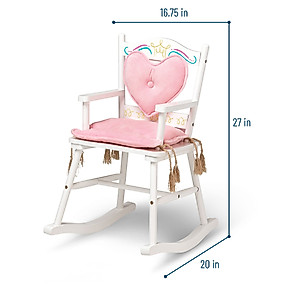 Wildkin Kids Princess Royal Rocking Chair for Girls, Perfect for Both Big & Little Kids, Includes Padded Backrest & Seat Cushion, Wooden Rocker Measures 23 x 16 x 28 Inches (White)