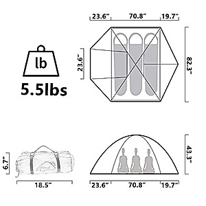 Wind Tour Professional 2-3 Person Weatherproof Double Layer Aluminum Windproof Backpacking Camping Tent for Outdoor Mountaineering Hunting Hiking Adventure Travel (Orange, (19.7+70.9+23.6) x 82.7)