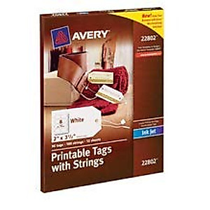 Avery 22802 Printable Tags for Inkjet Printers Only, Tags With Strings, 2" x 3.5", 96 Tags, Sold as 3 Pack, 288 Tags Total
