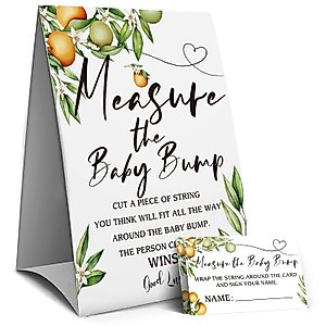 Muruseni Measure Mommy's Belly, Baby Shower Game Pack, 50 Guessing Cards, Foldable Signs, Double-Sided, 7x5 Inches, Printed on 300GSM Coated Paper, Easy to Carry and Write