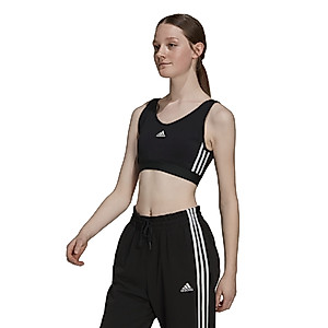adidas Women's Essentials 3-Stripes Crop Top with Removable Pads, Black/White, Large