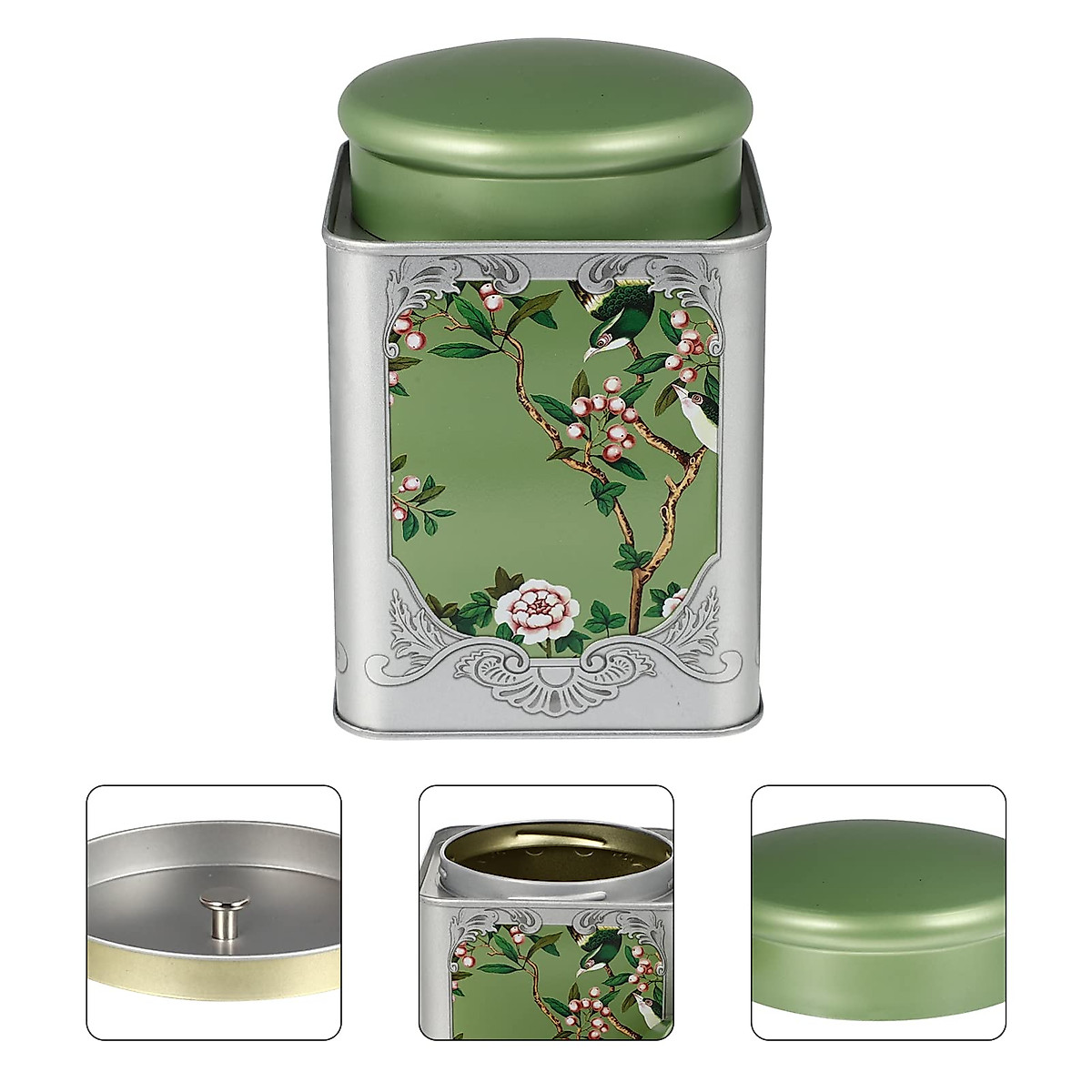 BESPORTBLE Tea Tin Canister with Airtight Double Lids, Airtight Loose Tea Canister Tinplate Empty Tin Chinese Style Tea Jar - Kitchen Canister for Loose Tea, Coffee, Candy, Herbs and Spices