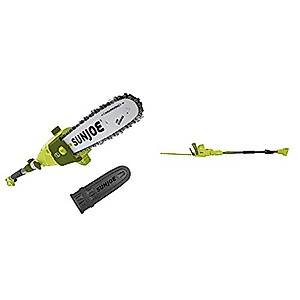 Sun Joe SWJ803E 10 inch 8.0 Amp Electric Multi-Angle Pole Chain Saw, Green & Joe SJH904E Multi-Angle Telescoping Convertible Electric Pole Hedge Trimmer | 19-Inch 4.5 -Amp