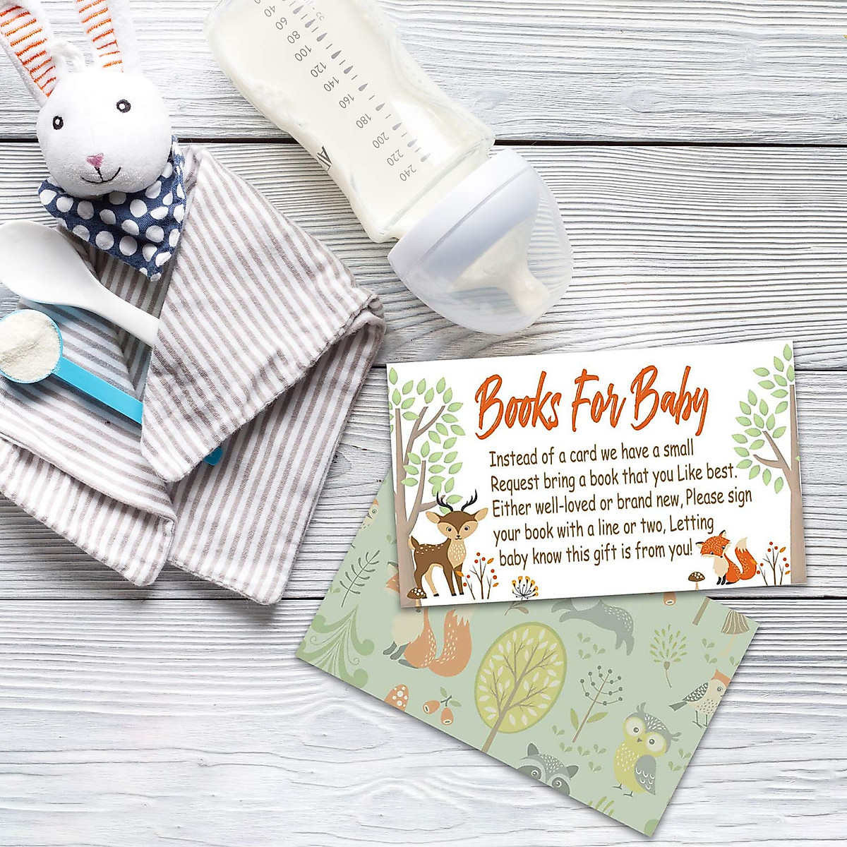 Woodland Creature Books for Baby Shower Request Cards (50 Pack), Baby Shower Invitation Inserts.