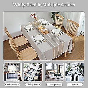 Laolitou Rustic Tablecloth Cotton Linen Waterproof Tablecloths Burlap Table Cloths for Kitchen Dining Cloth Table Cloth for Rectangle Tables Coffee Lines Rectangle,55''x70'',4-6 Seats