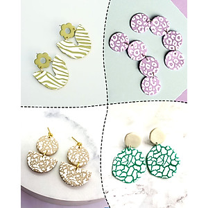 Puocaon Animal Print Silk Screen - 5 Pcs Dalmatians Cow Spot Silk Screen Stencils for Polymer Clay, Screen Stencils for Polymer Clay Earrings, Silk Screen Transfer Leopard Tiger Zebra Pattern on Clay