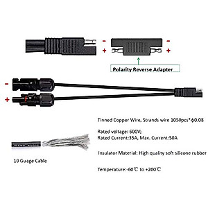 Solar Panel Connectors 10AWG Compatible with MC4 Connecter to SAE Adapter PV Extension Cable Wire for RV Caravan Solar Panels Battery Charger kit with Two SAE to SAE Polarity Reverse Adapters