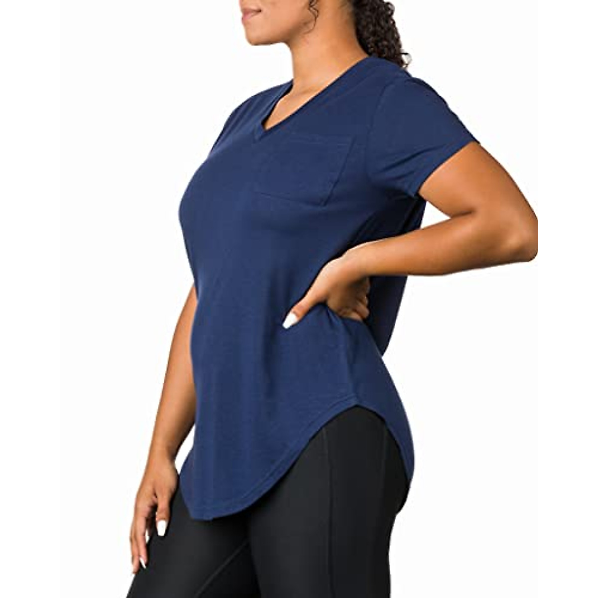 Epic MMA Gear Plus Size Womens V Neck Collar T Shirt | Summer Top With Chest Pocket (3X-Large, Navy)