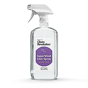 Clean Revolution SuperWash Dish Soap Starter Kit, Includes Three 18-Ounce Bottles + One Trigger Sprayer, Compatible with Dawn Powerwash Sprayers, Spring Rain Fragrance, Clear, 54 Fl Oz Total