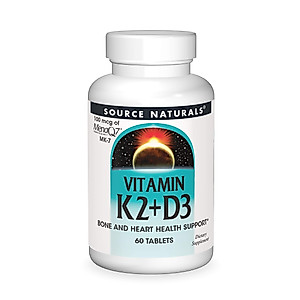 Source Naturals Vitamin K2 + D3 Bone & Heart Health Complex - 400 IU Vitamin D3 & 100 mcg Vitamin K2 (MK-7) with Calcium - 60 Tablets