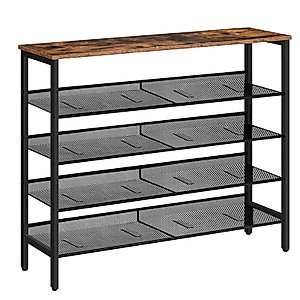 HOOBRO Shoe Rack, 5-Tier Shoe Storage Unit Flat & Slant Adjustable Shoe Organizer Shelf for 20 Pairs, Durable and Stable, for Entryway, Hallway, Closet, Dorm Room, Industrial, Rustic Brown BF101XJ01