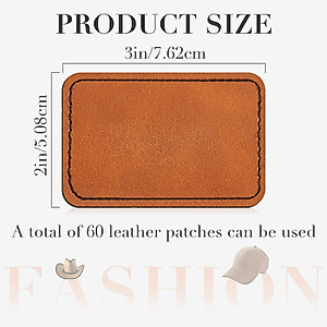 60 Pcs Blank Leatherette Hat Patches with Adhesive Rustic Leatherette Rectangle Patch Faux Leather Patches for Hats Custom Fabric Repair Sew Laser Supplies, 3 x 2 Inches (Khaki)