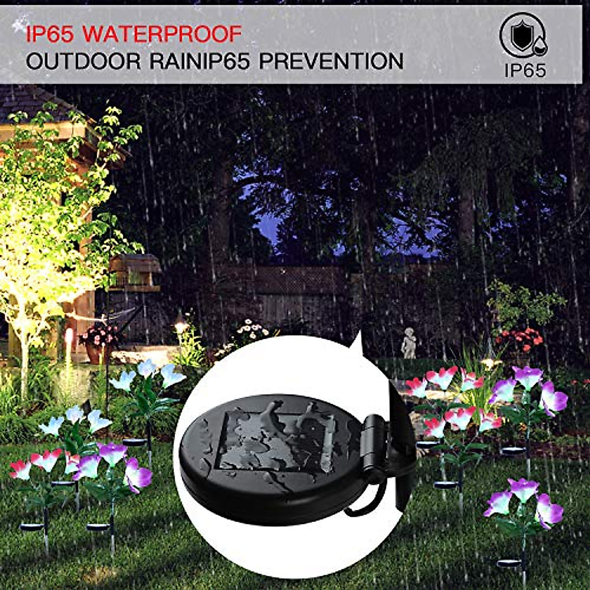 QJB Outdoor Solar Garden Stake Lights - Multi-Color Changing Flower Lights for Pathway, Lawn (3pack Clivia)