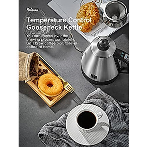 Electric Gooseneck Pour Over Coffee Kettle with Coffee Dripper, Yabano Variable Temperature Control Kettle for Drip Coffee and Tea, Stainless Steel, LED Display, Auto Shut-off and Keep Warm, 1000W
