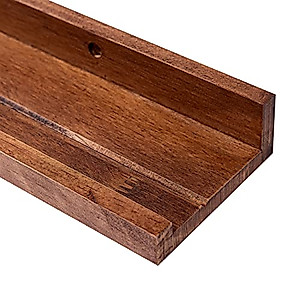 AZSKY Floating Wood Wall Shelves Light Walnut 48 Inch Long Hanging Picture Photo Ledge Shelf Rustic Modern Narrow Shelves for Wall Decor Storage and Display Nursery Book Shelves a Set of 3