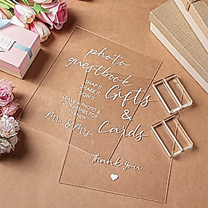 2 Pieces Wedding Photo Guest Book Sign 8 x 10 Inch Acrylic Wedding Signs for Ceremony and Reception Clear Photo Booth Sign with Stand Wedding Memory Table Sign for Anniversary Birthday Parties