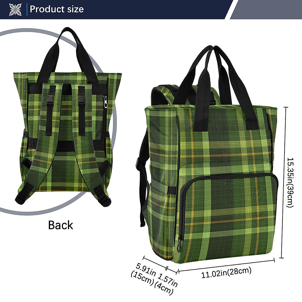 Jihqo Diaper Bag Backpack National Tartan Saint Patrick Travel Diaper Bags for Women, 10L Functional Baby Changing Bag with Insulted Pockets, Stroller Straps