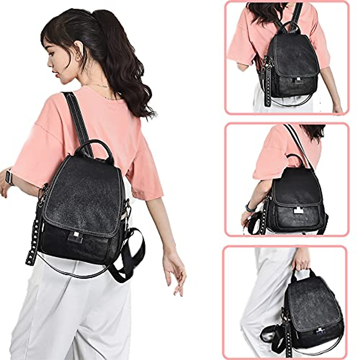 NEEVAS Women Soft Leather Backpack Girls Anti-Theft Fashion Rucksack Handbag Waterproof Shoulder Bag Convertible Backpack