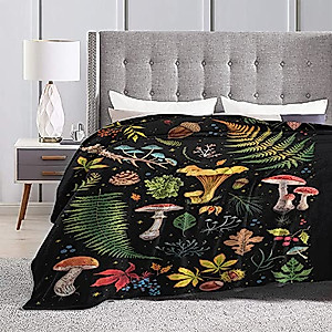 Mushroom Throw Blanket Mushroom Gifts for Adult, Natural Wild Mushroom Blanket Soft Warm Flannel Botanical Fuzzy Blanket Mushroom Decor All Season for Bed Couch Living Room, 50"x60"