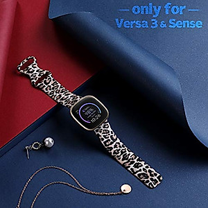 Maledan Compatible with Fitbit Sense & Fitbit Versa 3 Bands Women Girls, Stylish Flower Printed Strap Replacement for Fitbit Versa 3/Versa 4/Sense 2/Sense Smart Watch Accessories, Small Leopard