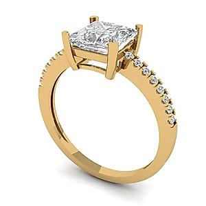 Clara Pucci 1.66 ct Princess Cut Solitaire W/Accent Genuine Moissanite Wedding Promise Anniversary Bridal Ring 18K Yellow Gold Size 6.5
